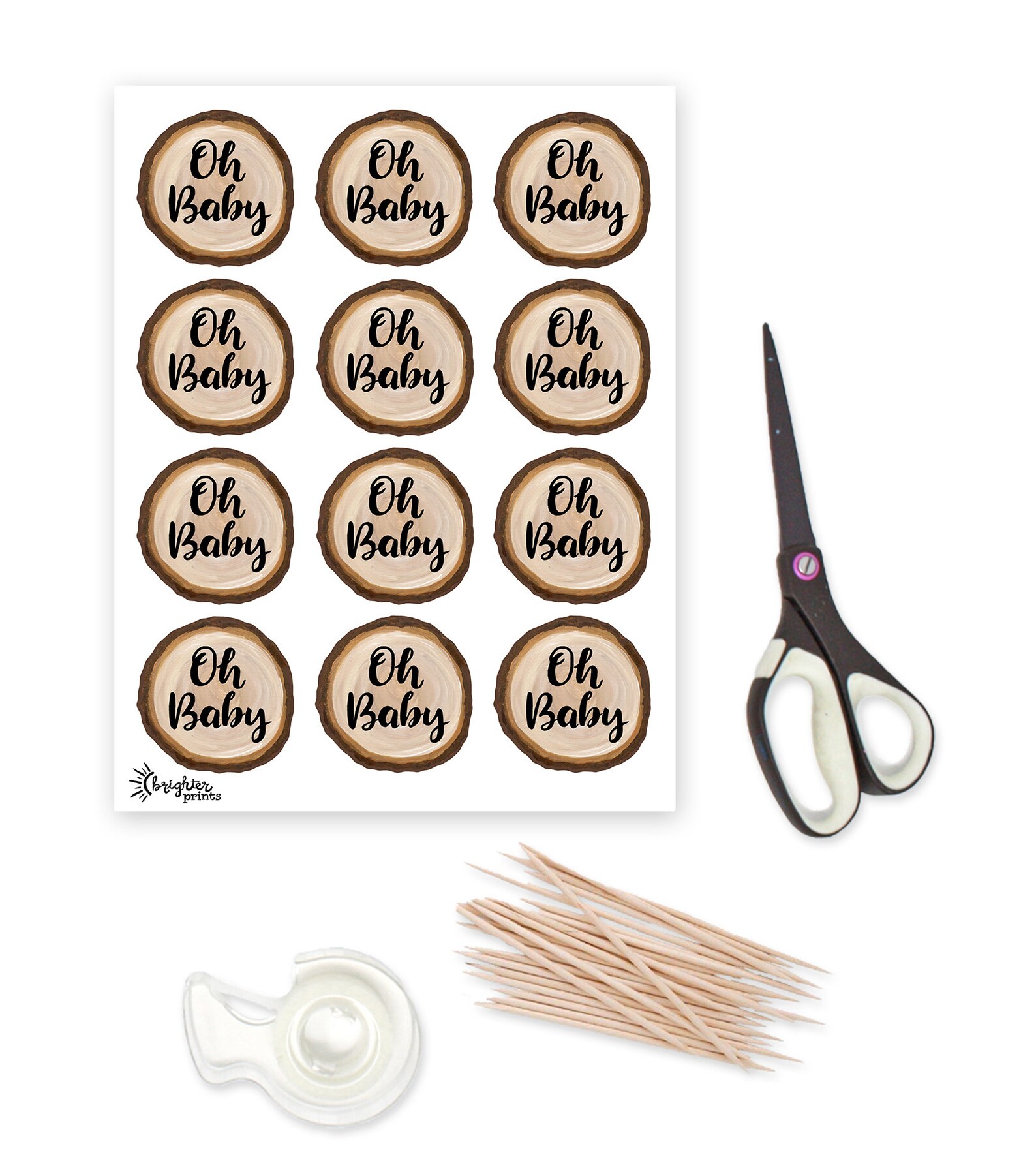 Printable Cupcake Toppers Rustic Baby Shower - Oh Baby Wood Slices ...