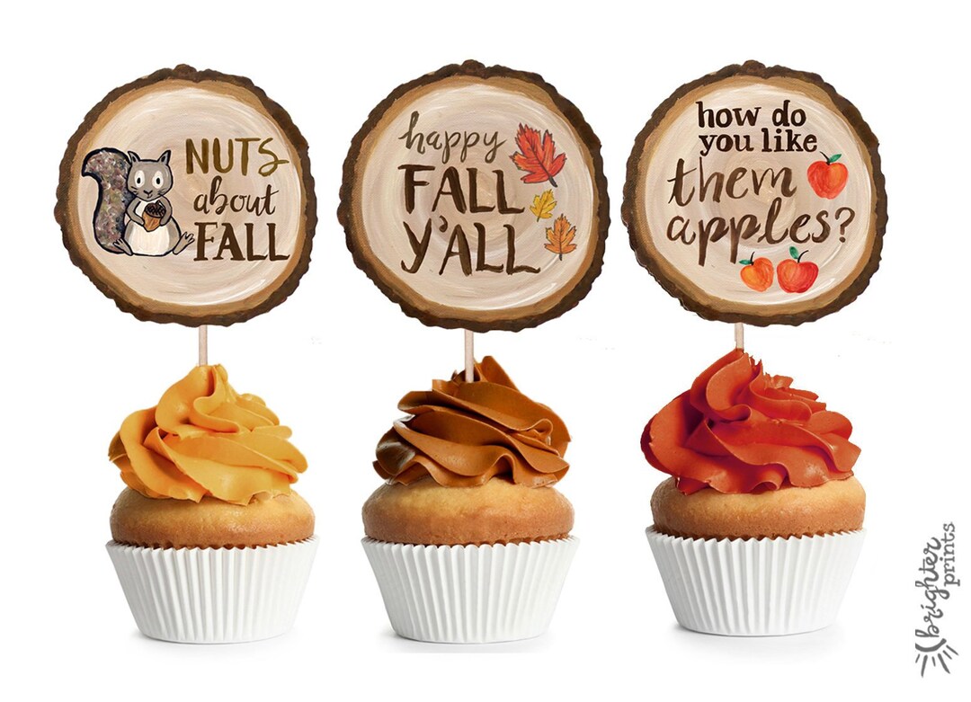 Printable Cupcake Toppers - Happy Fall Y'all - 3 Hand Painted Wood ...