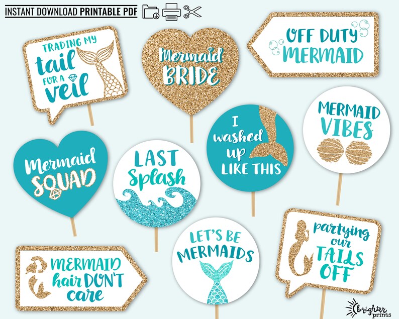 Printable Mermaid Bachelorette Photo Booth Props 10 Signs - Etsy