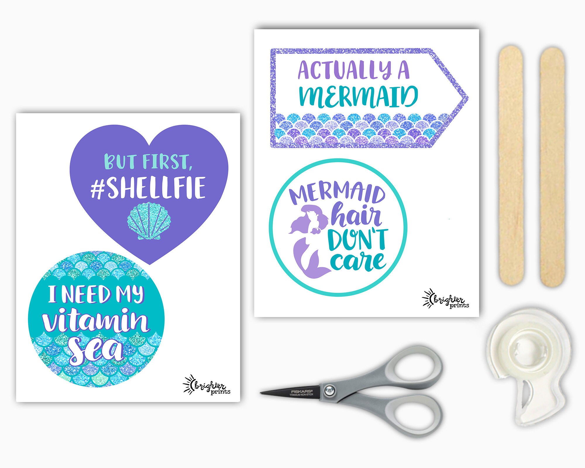 Printable Mermaid Photo Booth Props - INSTANT DOWNLOAD Digital PDF - 10 ...