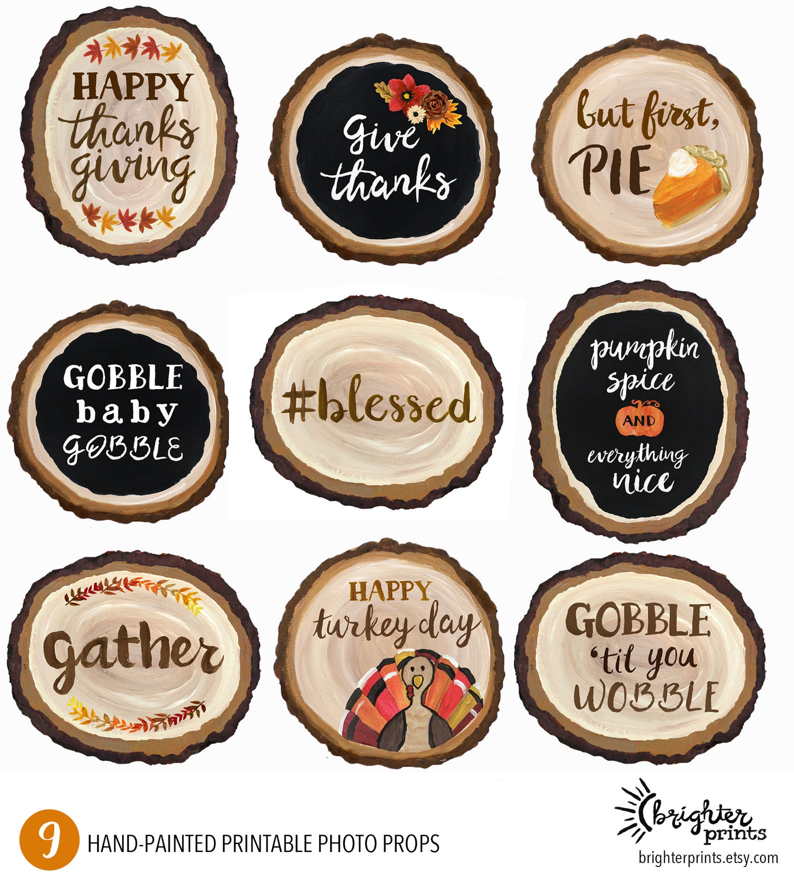 Thanksgiving Photo Booth Props 9 Printable Hand Painted Wood - Etsy