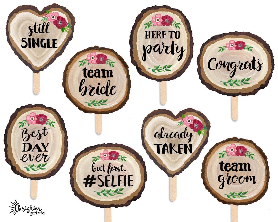 Rustic Wedding Printable Photo Booth Props 8 Hand Painted - Etsy