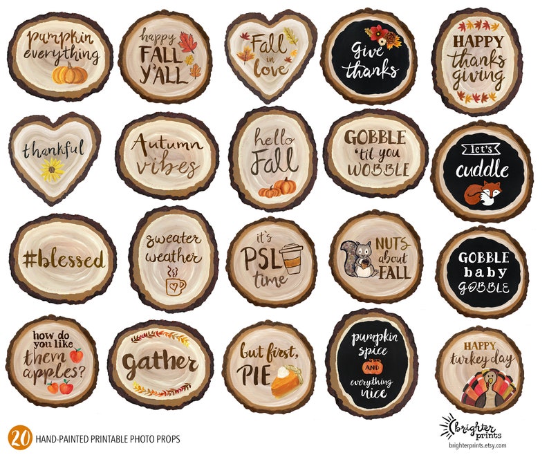Fall Party Photo Booth Props 20 Printable Hand Painted Wood | Etsy