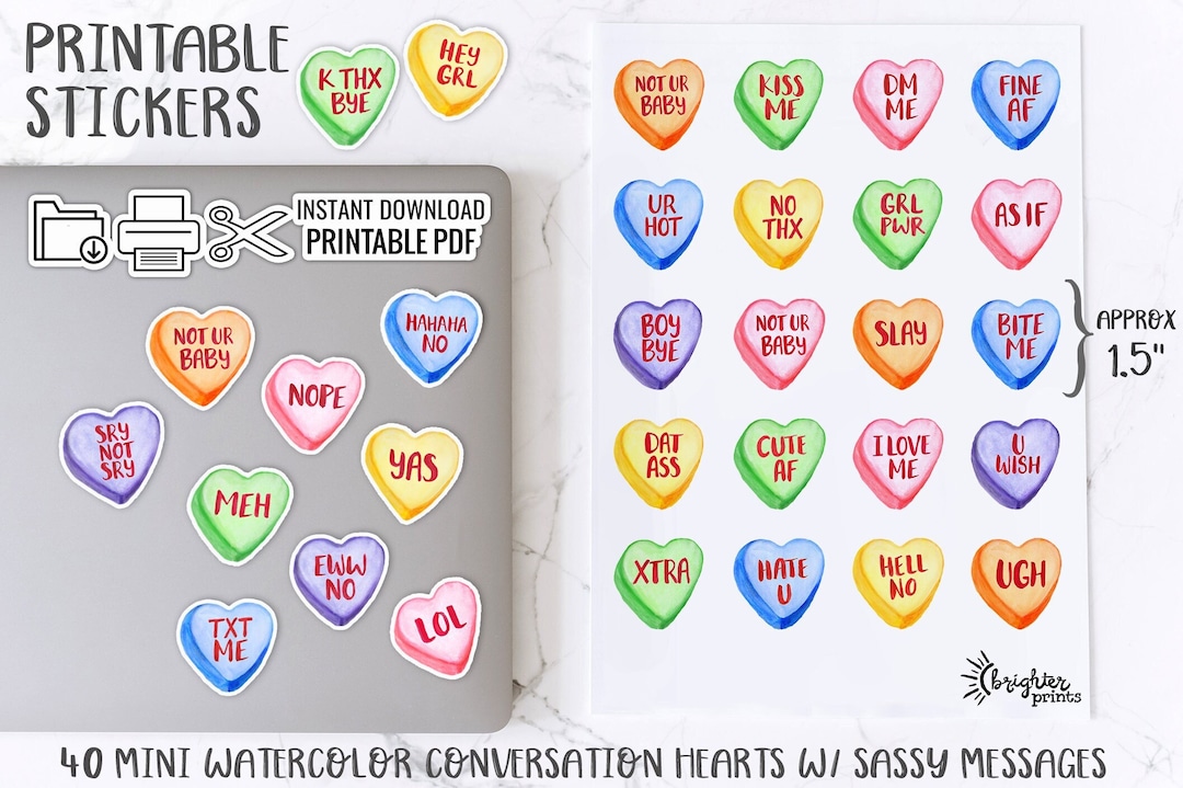 Printable Stickers 40 Small Funny Conversation Hearts Anti Valentine's ...