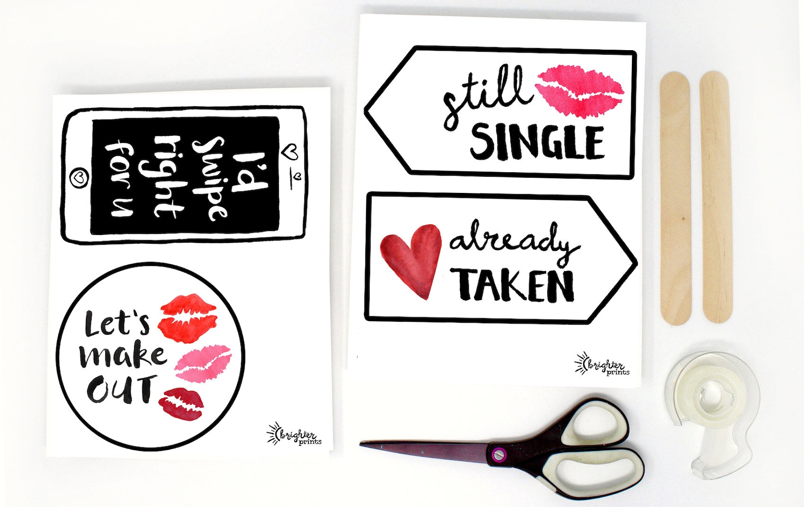 Valentine's Day Photo Booth Props - 10 Printable Hand Painted Signs ...