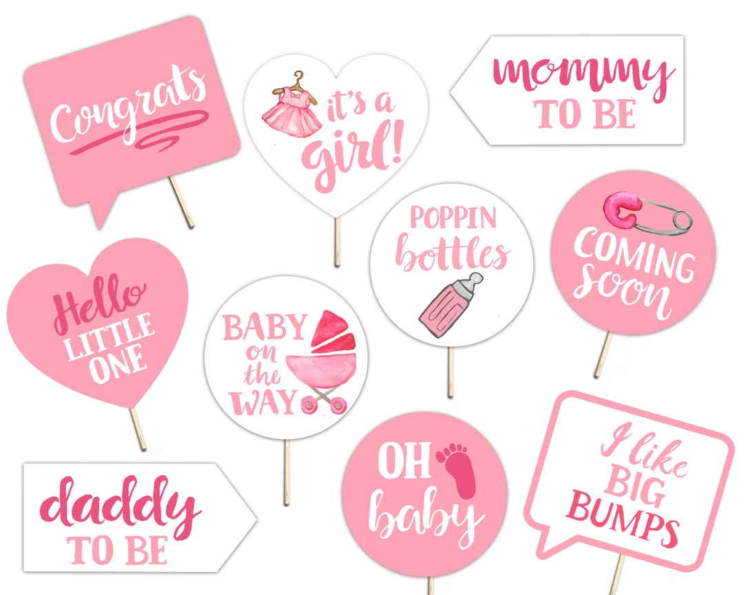 Baby Shower Printable Photo Booth Props - Baby Girl - Pink and White ...