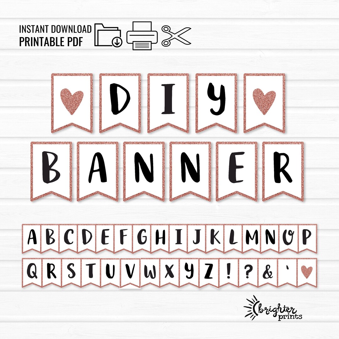 Rose Gold Banner - Customize With Letters A to Z (digital Download PDF ...