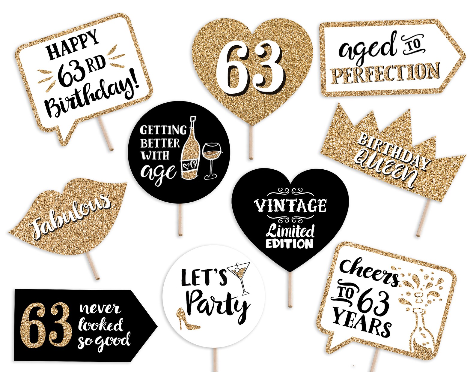63rd Birthday Printable Photo Booth Props 10 Signs Instant - Etsy
