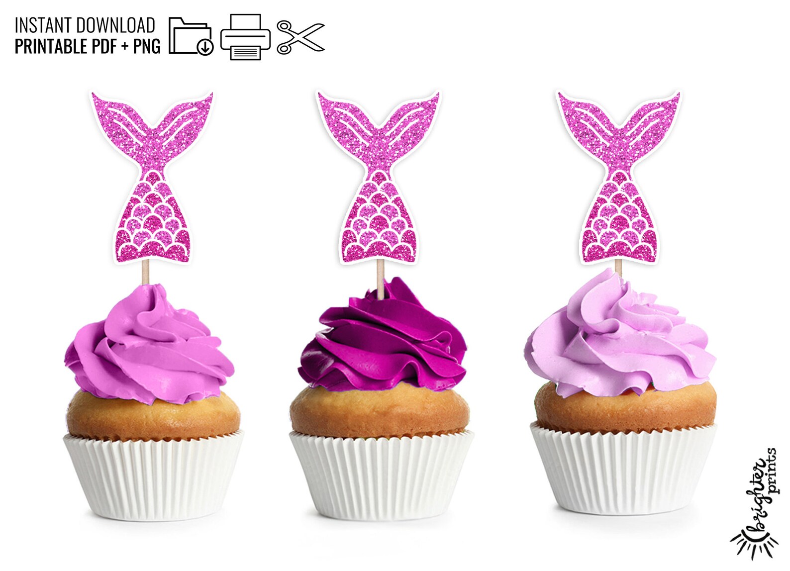 Printable Mermaid Tail Cupcake Toppers - DIY Instant Download Digital ...