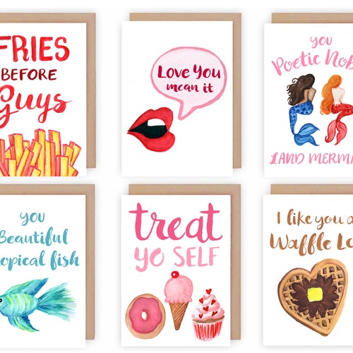 Set of 6 Galentine's Day Cards Printable 5x7 JPG and - Etsy