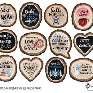 Printable Photo Booth Props - Winter Party - Hand Painted Rustic Wood ...