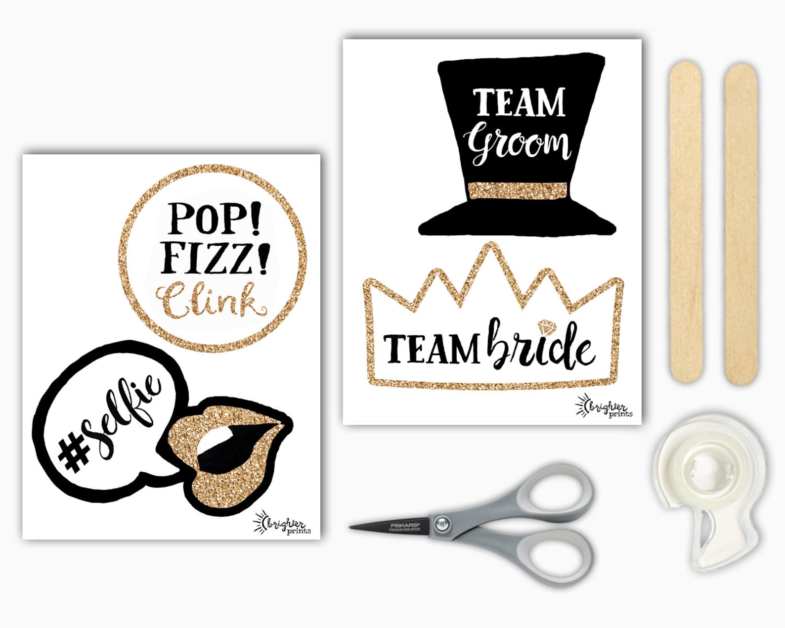 Funny Wedding Printable Photo Booth Props - 10 Gold Signs Hand ...