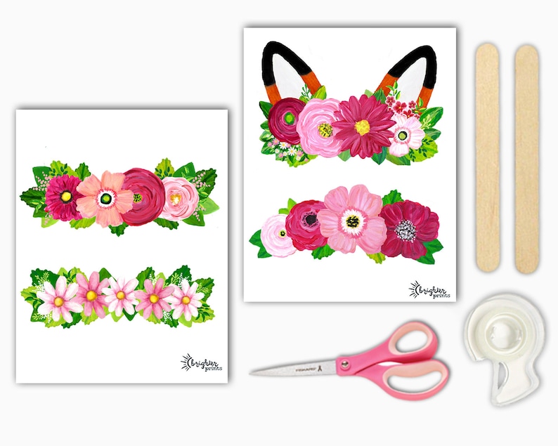 Printable Flower Crown Party Photo Booth Props - 4 Printable Hand ...