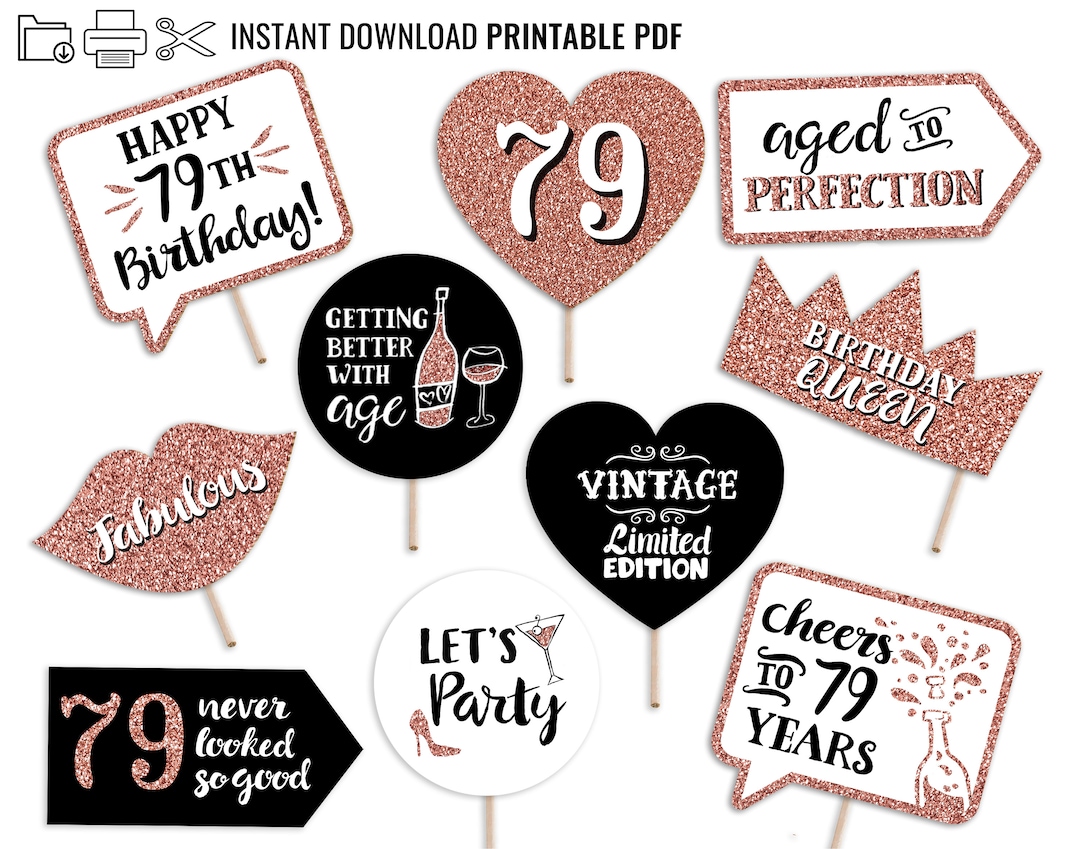 79th Birthday Printable Photo Booth Props - 10 Signs Instant Download ...