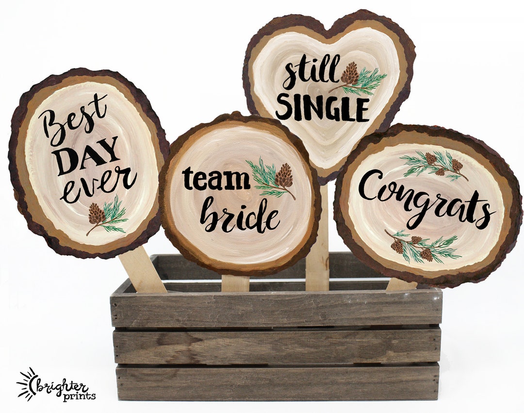 Rustic Wedding Printable Photo Booth Props - 8 Hand Painted Wood Slice ...