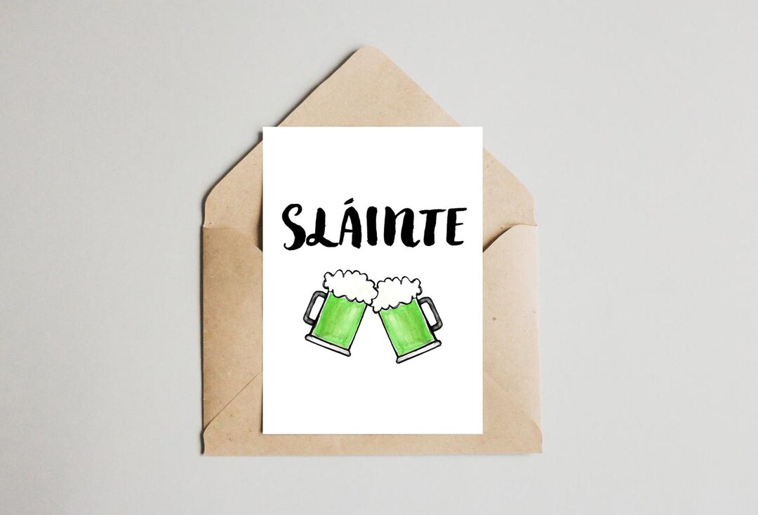 Printable St. Patrick's Day Card 5x7 - Slainte - Beer Mugs - Hand ...