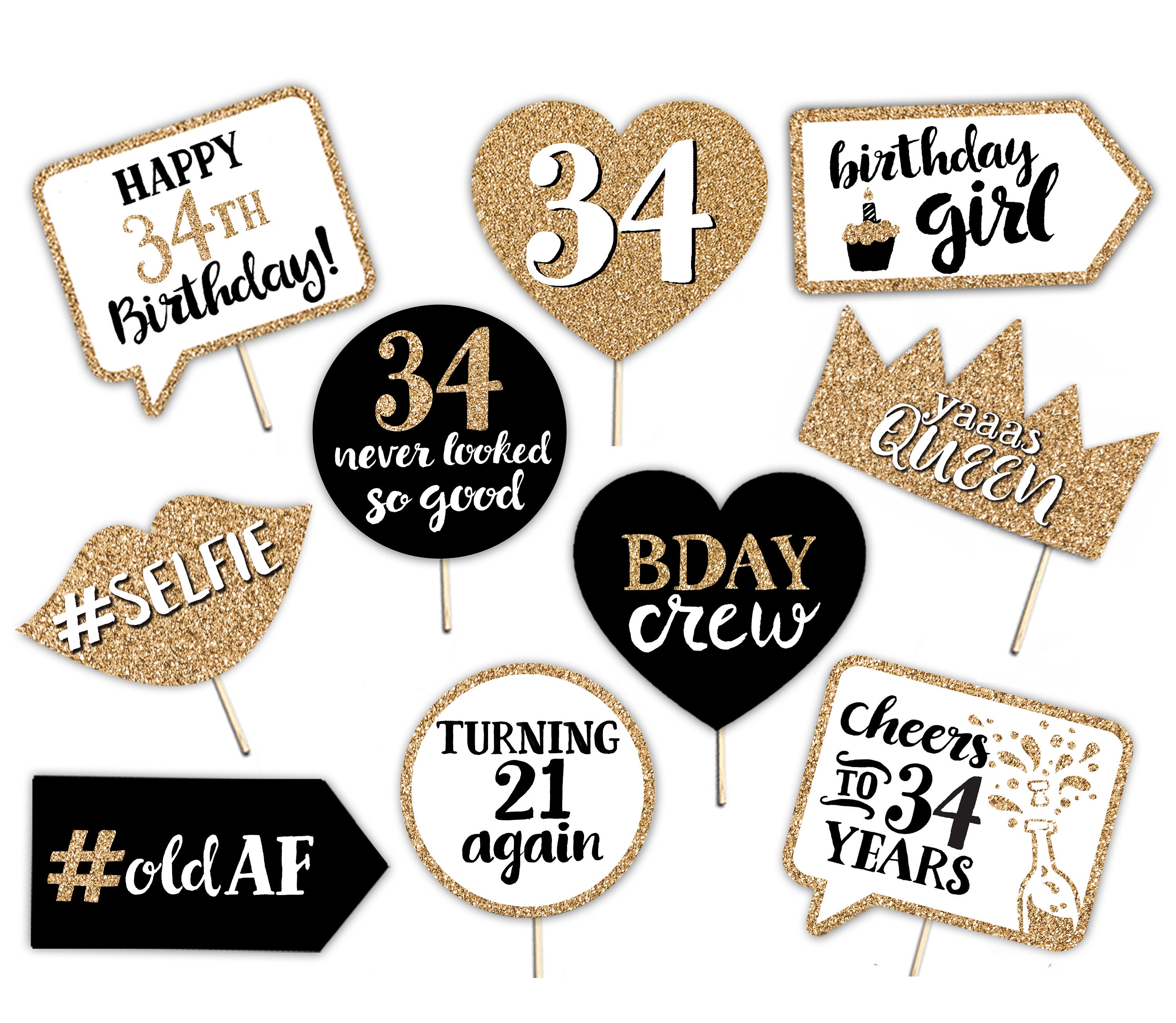 34th Birthday Printable Photo Booth Props 10 Signs DIY | Etsy