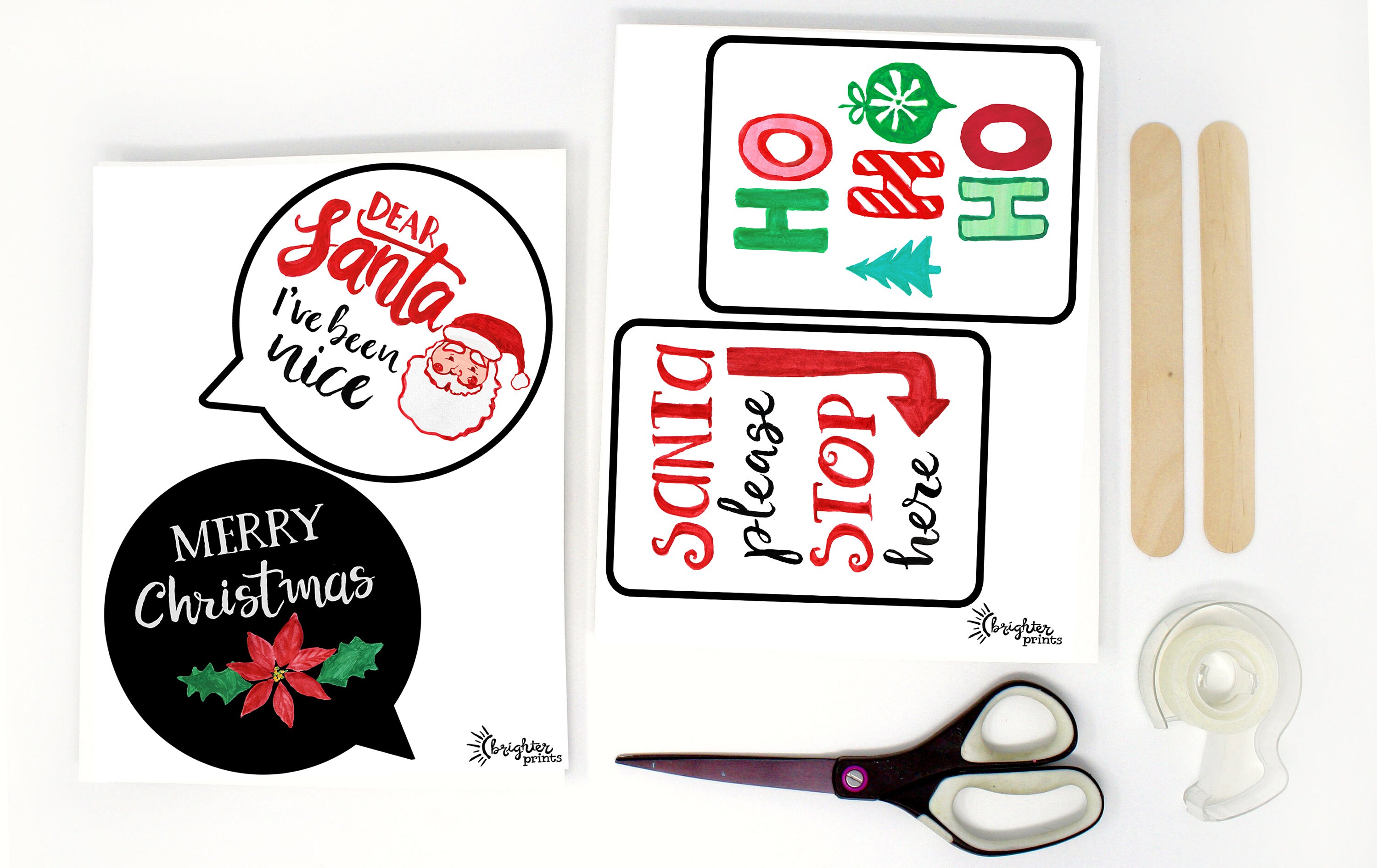 Christmas Photo Booth Props - 10 Printable Hand Painted Signs - White ...