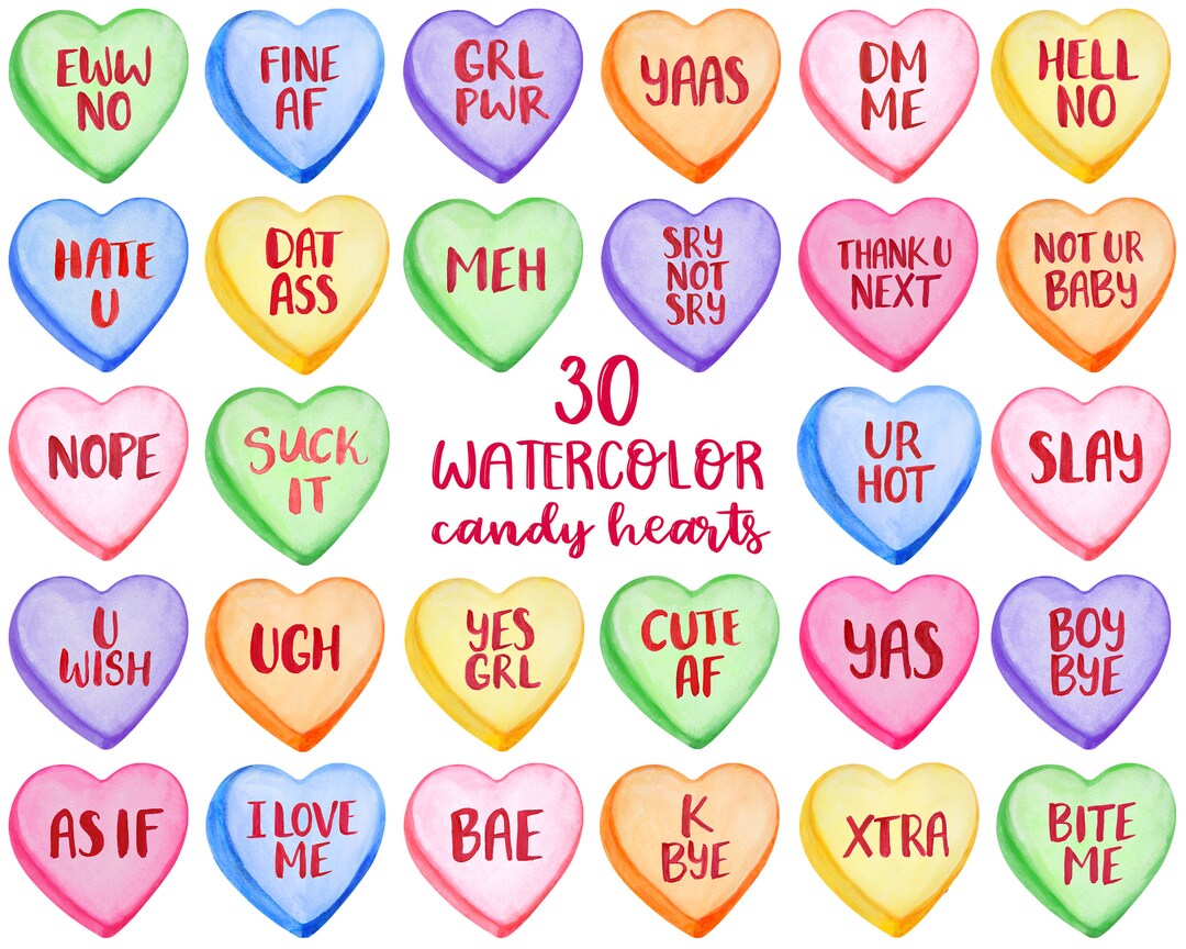 Funny V-day Clipart - 30 PNG Graphics - Watercolor Valentine's ...