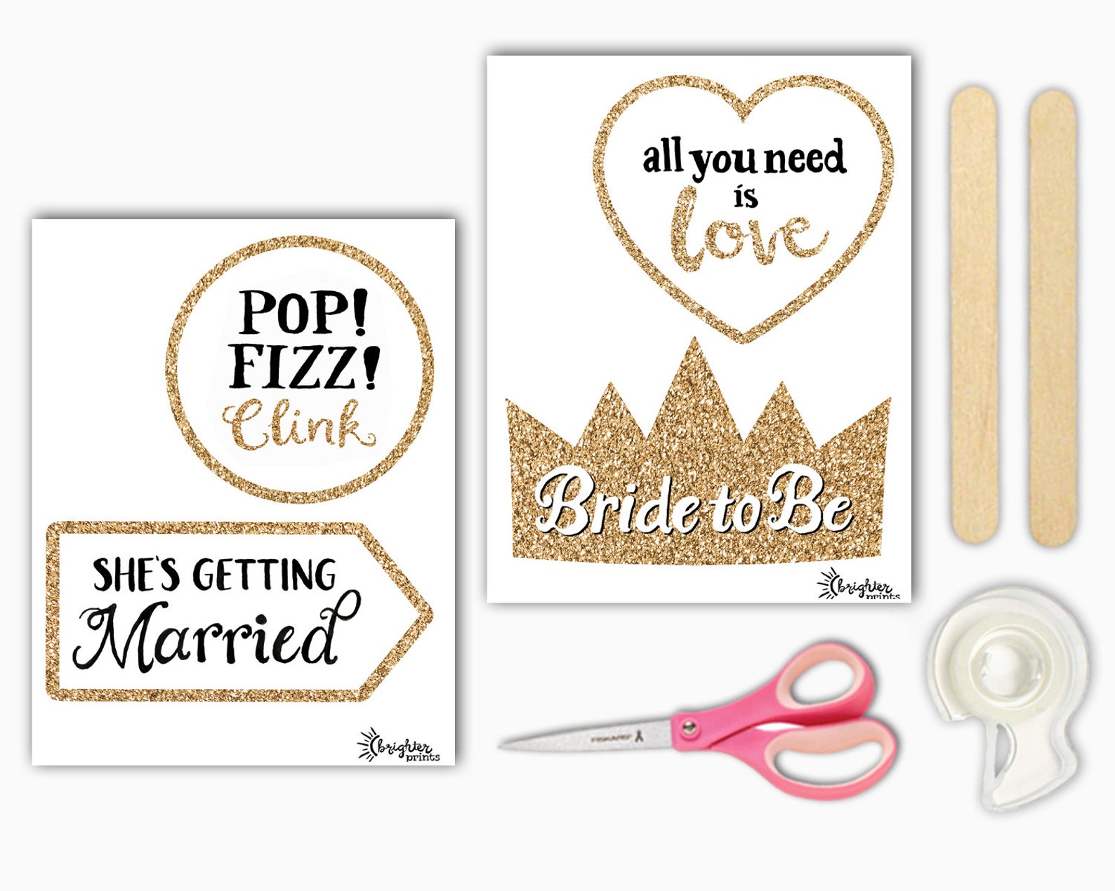 Bridal Shower Printable Photo Booth Props 10 Signs Gold - Etsy