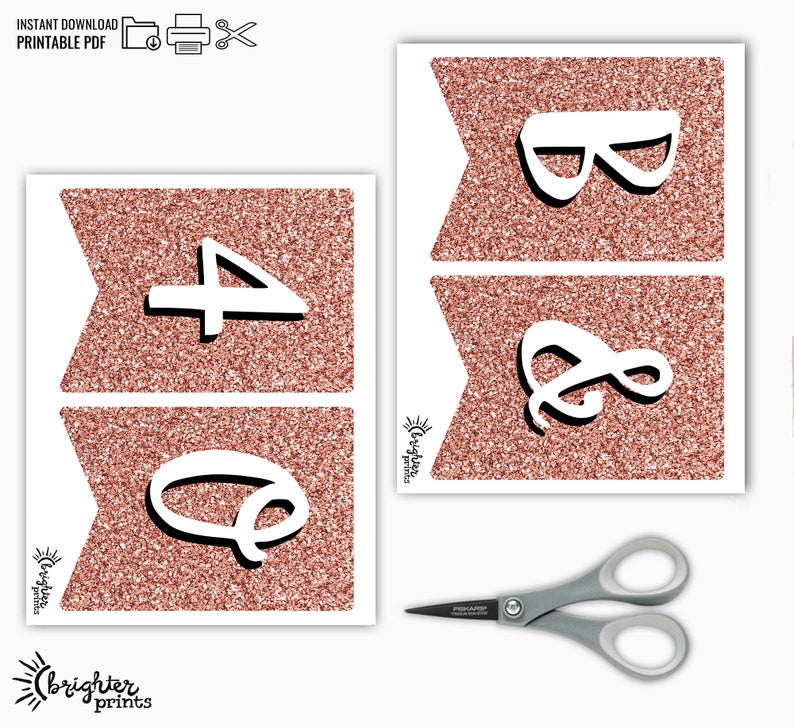 Printable 40th Birthday Banner - Forty and Fabulous - Rose Gold Glitter ...