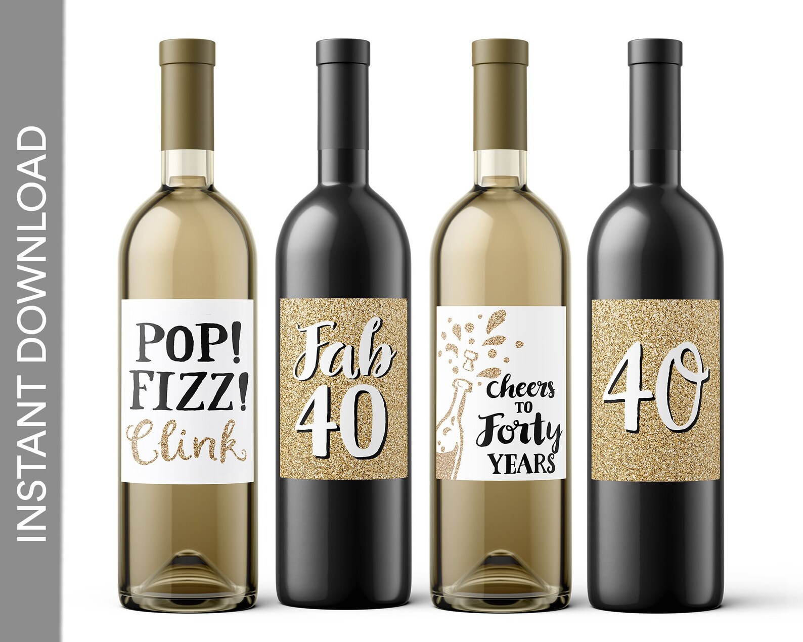 40th Birthday Printable Wine Bottle Labels Gold Glitter 4 - Etsy