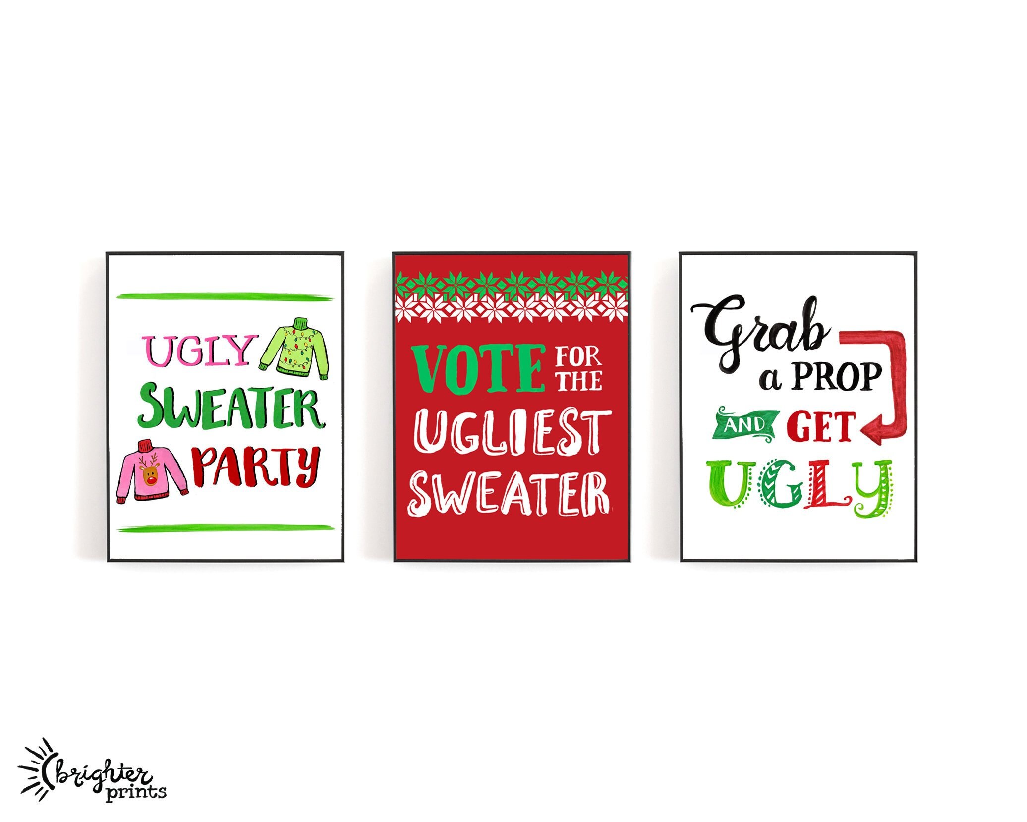 Ugly Sweater Party Signs – Set of 3 – Hand Painted Holiday Decor ...