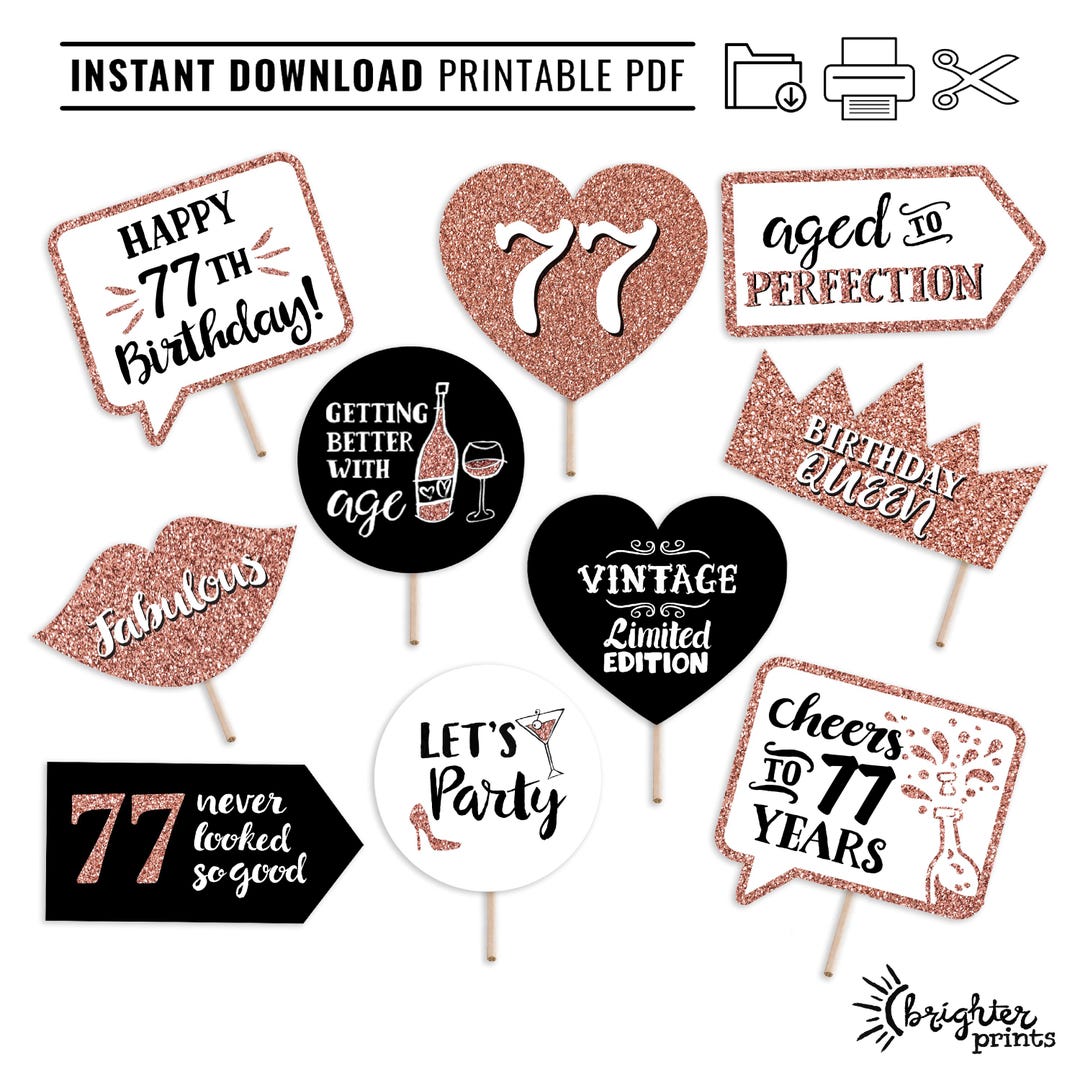 77th Birthday Printable Photo Booth Props - Instant Download - Rose ...