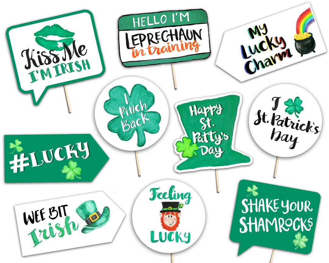 St. Patrick's Day Party Props - 10 Printable Photo Booth Signs - Hand ...