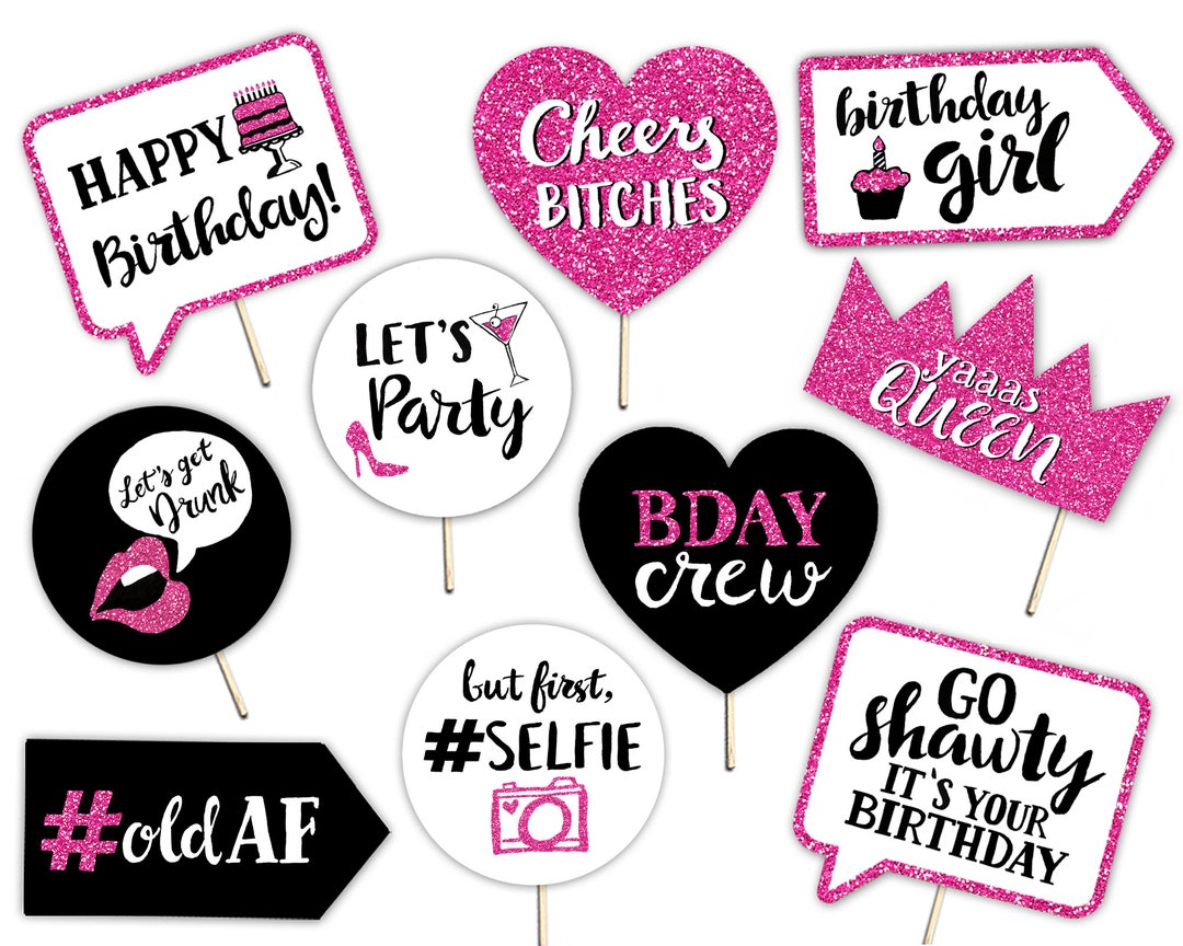 Funny Adult Birthday Printable Photo Booth Props - Hot Pink Glitter ...