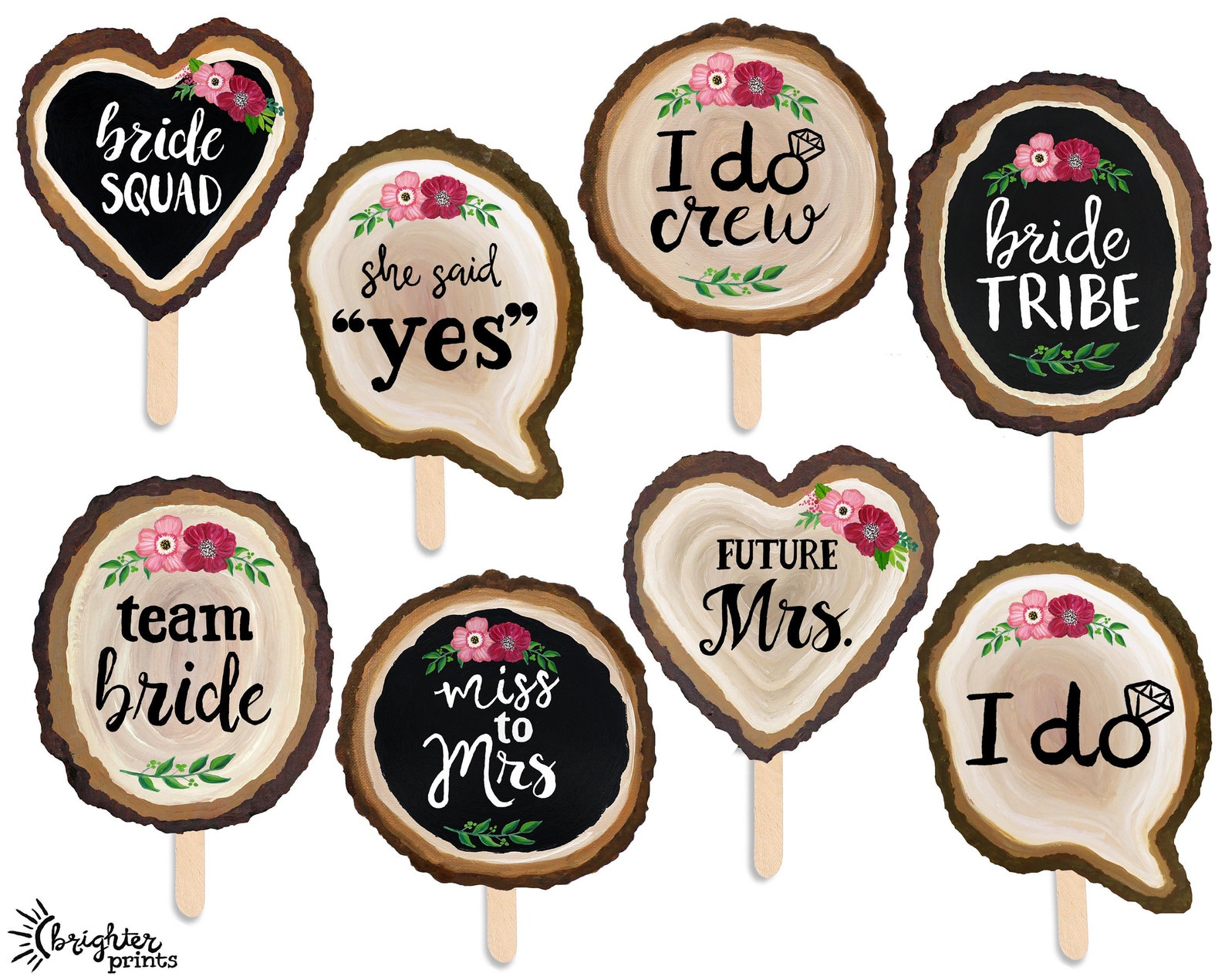 Bachelorette Party Photo Booth Props - 8 Printable Hand Painted Wood ...