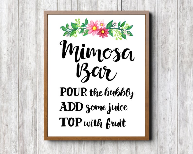 Mimosa Bar Sign Printable 8x10 Pink Floral Party Decor - Etsy