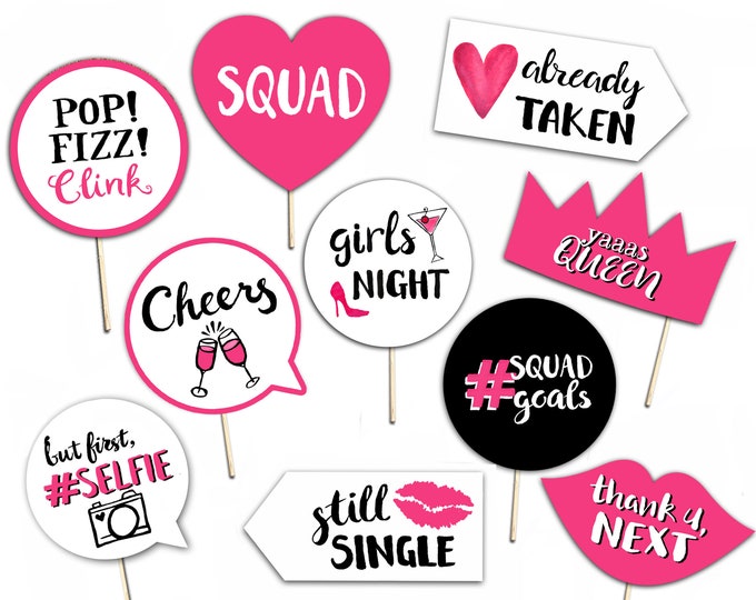 Girls Night Out Printable Photo Booth Props Pink Black and - Etsy