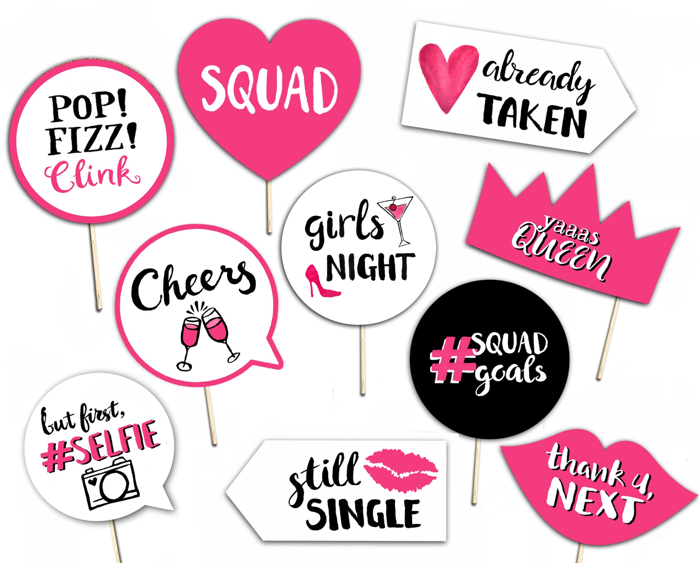 Girls Night Out Printable Photo Booth Props Pink Black and | Etsy