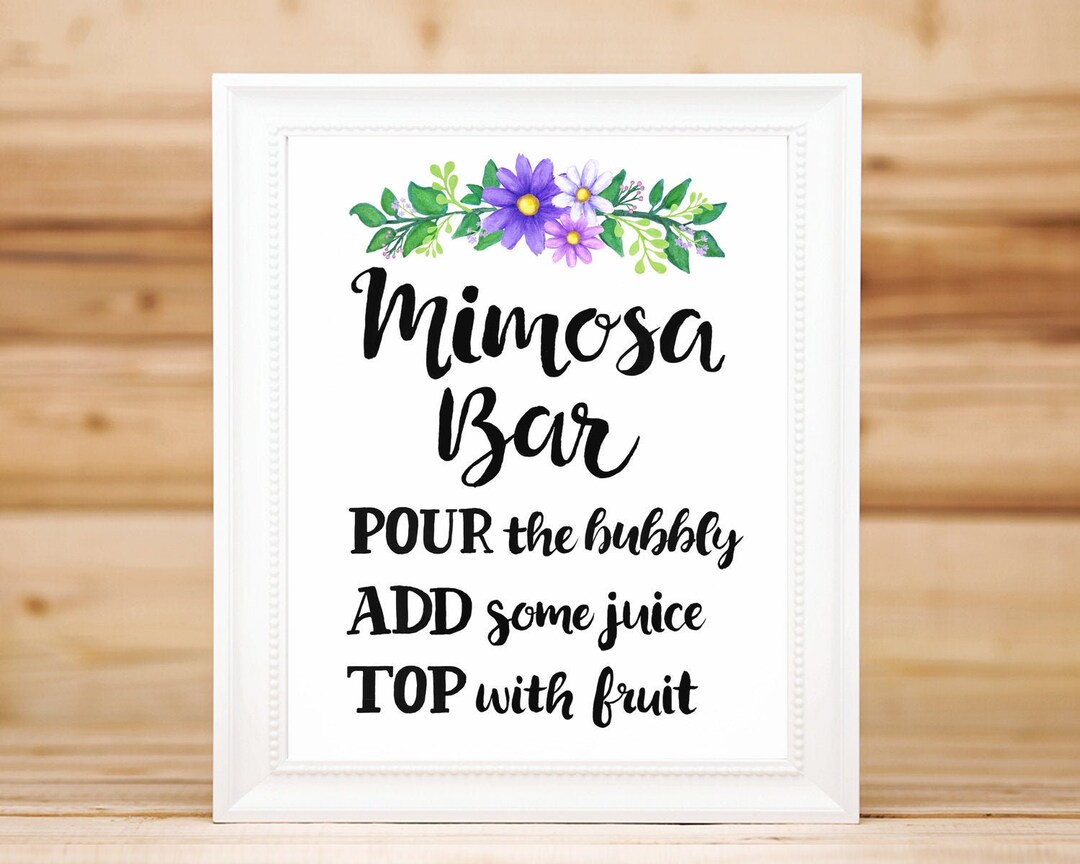 Mimosa Bar Sign Printable 8x10 - Purple Floral Party Decor - Hand ...