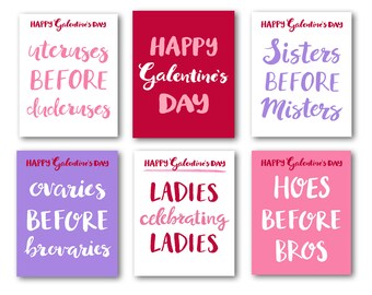 Set of 6 Galentine's Day Cards Printable 5x7 JPG and | Etsy
