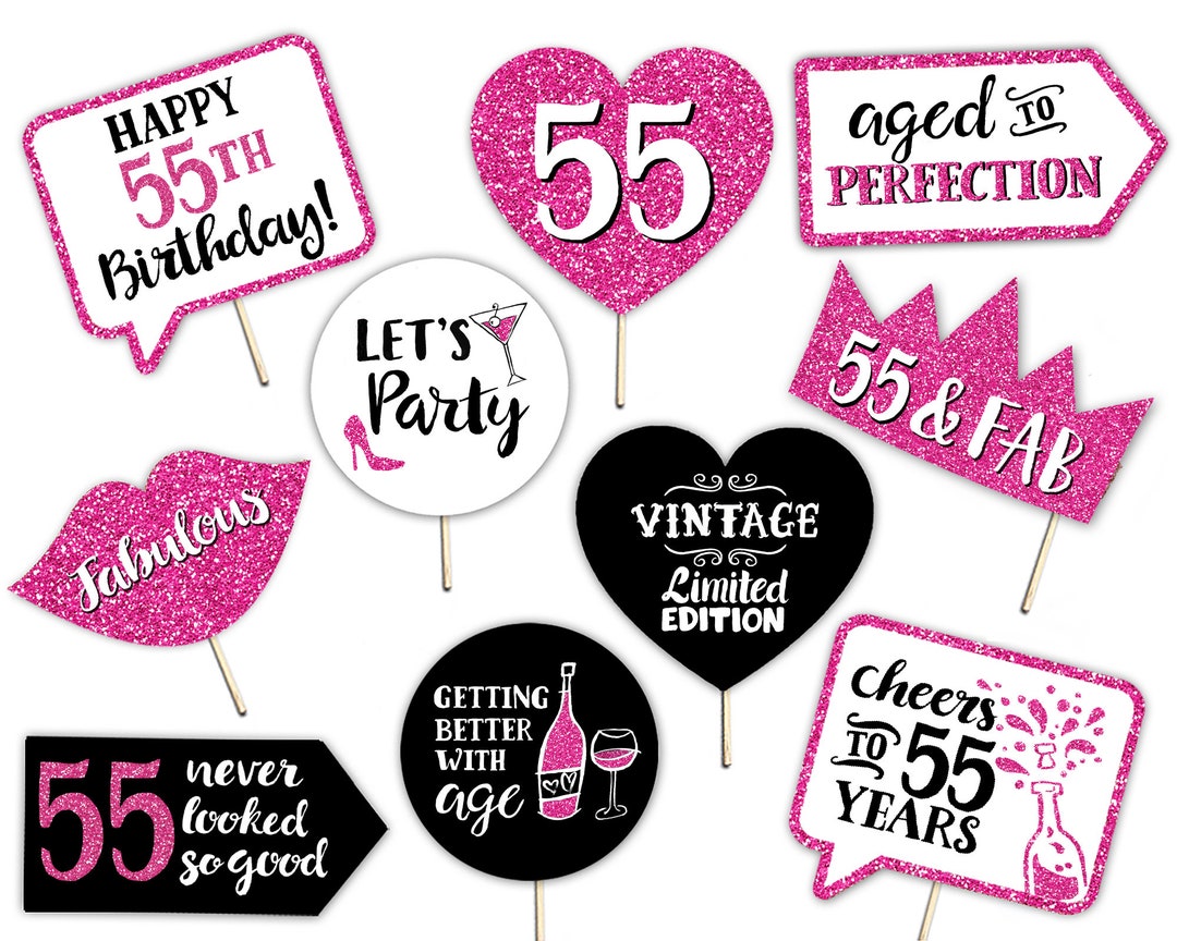 55th Birthday Printable Photo Booth Props - Hot Pink Black and White ...