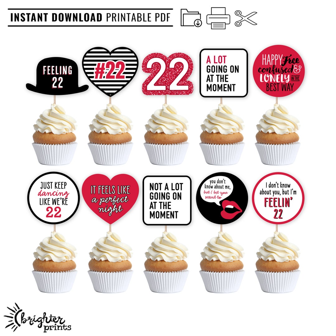Printable Feeling 22 Cupcake Toppers Instant Download DIY 22nd Birthday ...