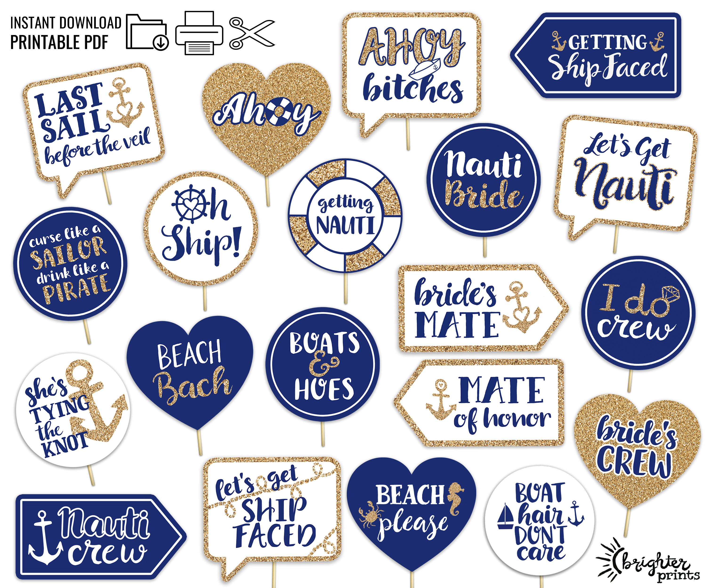 Printable Nautical Bachelorette Photo Props 20 Signs Gold - Etsy Australia