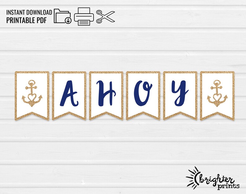 Printable Nautical Banner ahoy DIY INSTANT - Etsy
