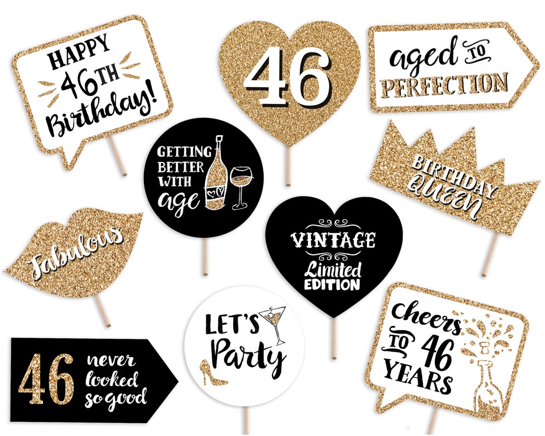 46th Birthday Printable Photo Booth Props - 10 Signs Instant Download ...