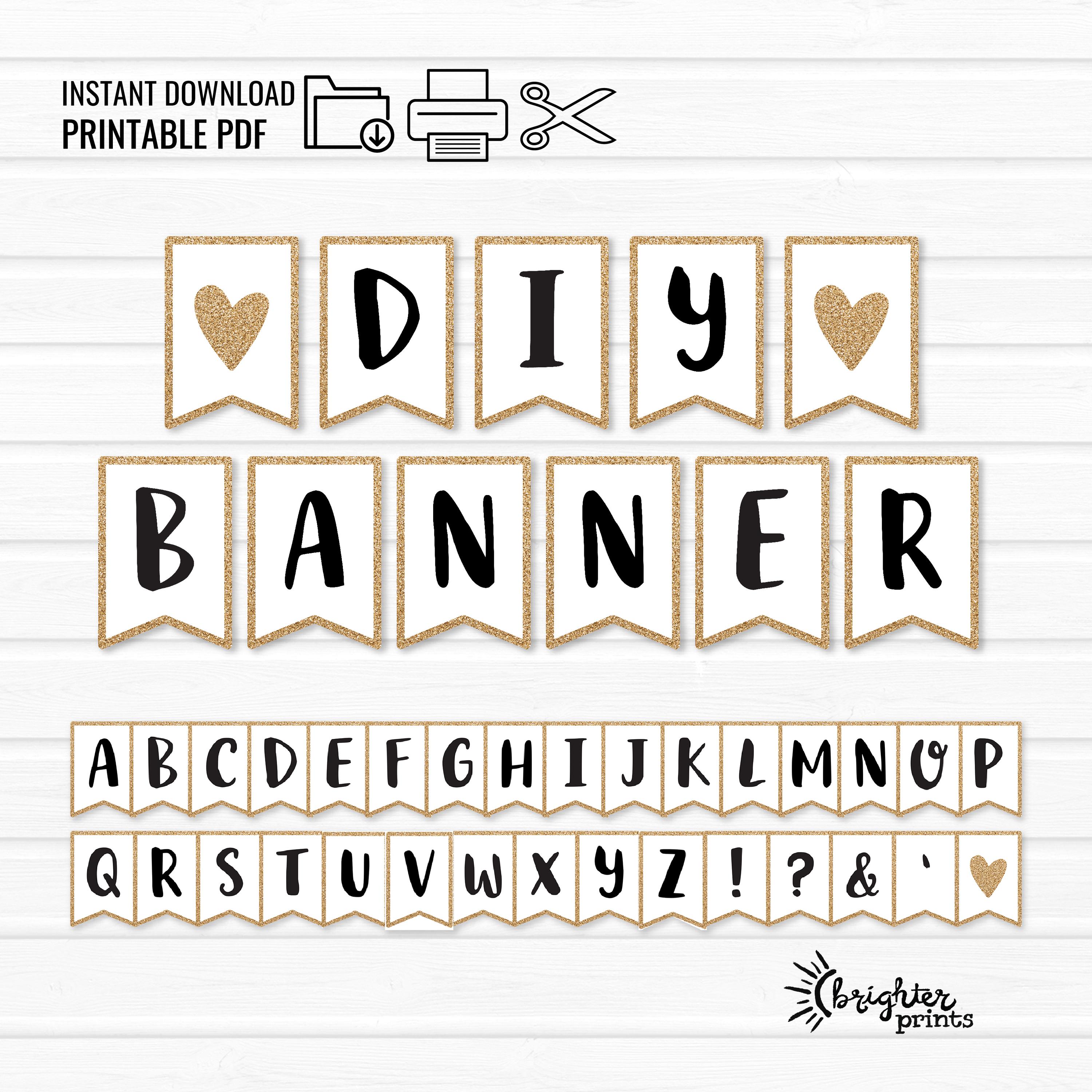 Printable DIY Gold Banner - Customize With Letters A to Z - Digital ...