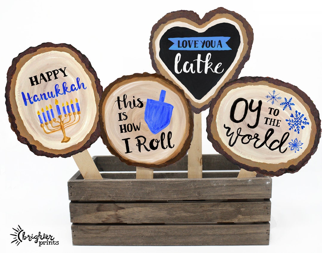 Hannukah Photo Booth Props - 12 Printable Hand Painted Wood Slice Signs ...