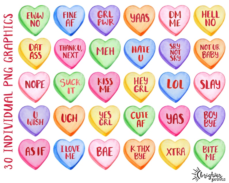 Funny V-day Clipart 30 PNG Graphics Watercolor - Etsy