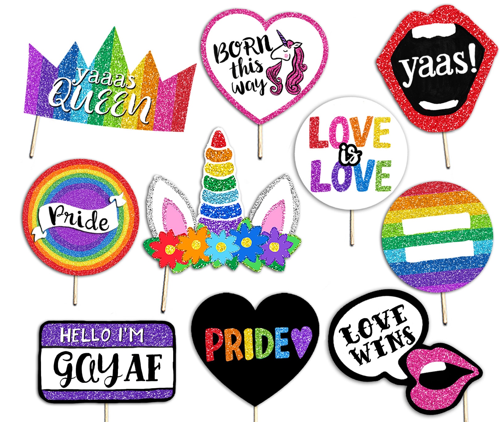 Pride Party Printable Photo Booth Props - 15 Funny Signs - Pride Month ...