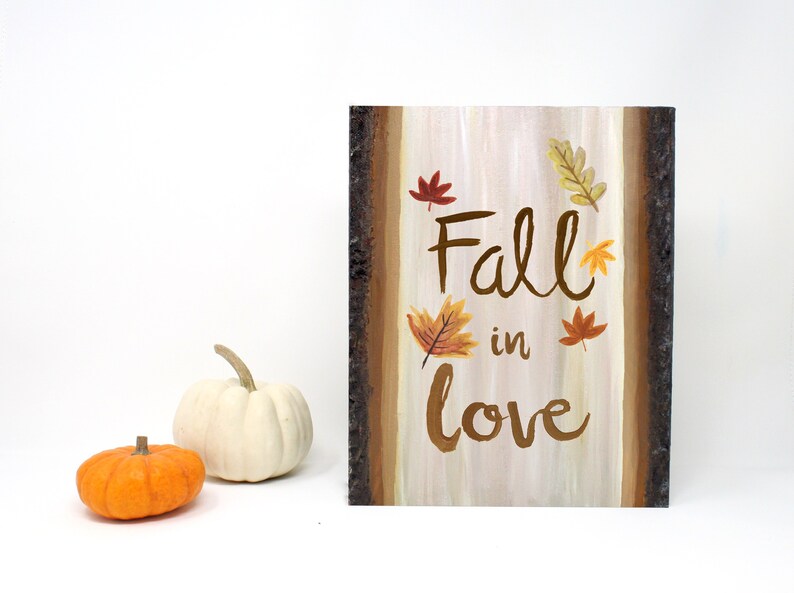 Printable Autumn Wall Art - Fall in Love - Hand Painted Rustic Wood Slice - 8 X 10 - Etsy