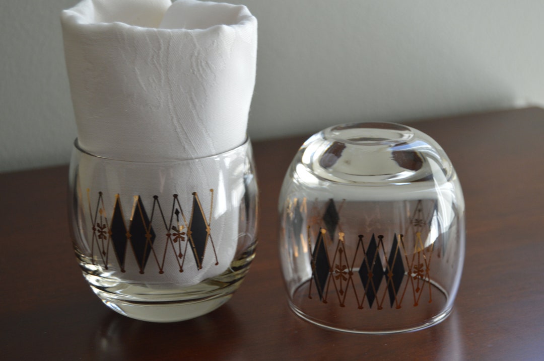 1970s black Diamond Roly Poly Glasses by Federal Glass, Set of 2 ...