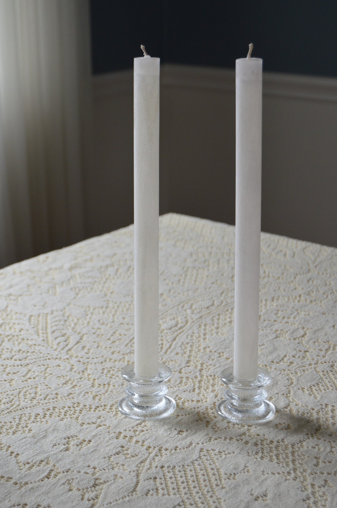 1960s-70s Pair of 2 Ice Glass Candlestick Holders by Ingrid Glashütte ...