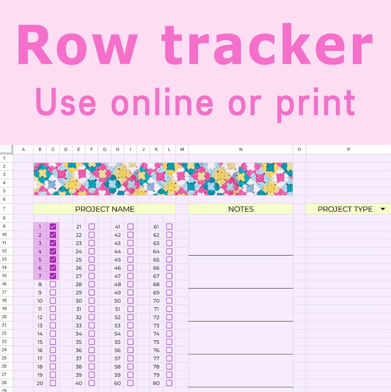 Crochet and Knitting Row Counter – Google Sheets + Printable Tracker in ...