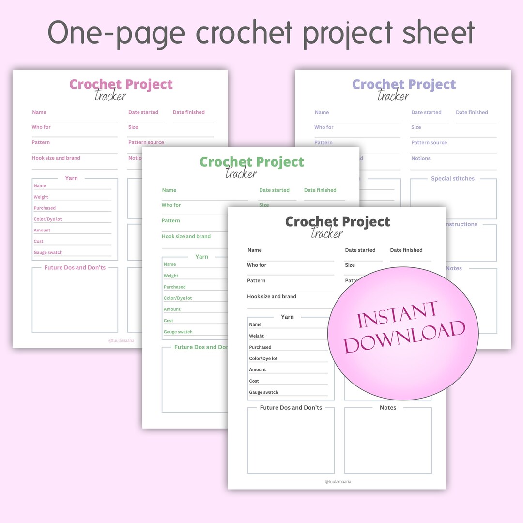Crochet Project Tracker Printable - Handy Reference Sheet for Crochet ...